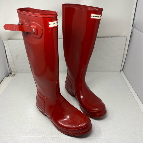 Hunter | Shoes | Hunter Womens Tall Gloss Red Rain Boots Size | Poshmark